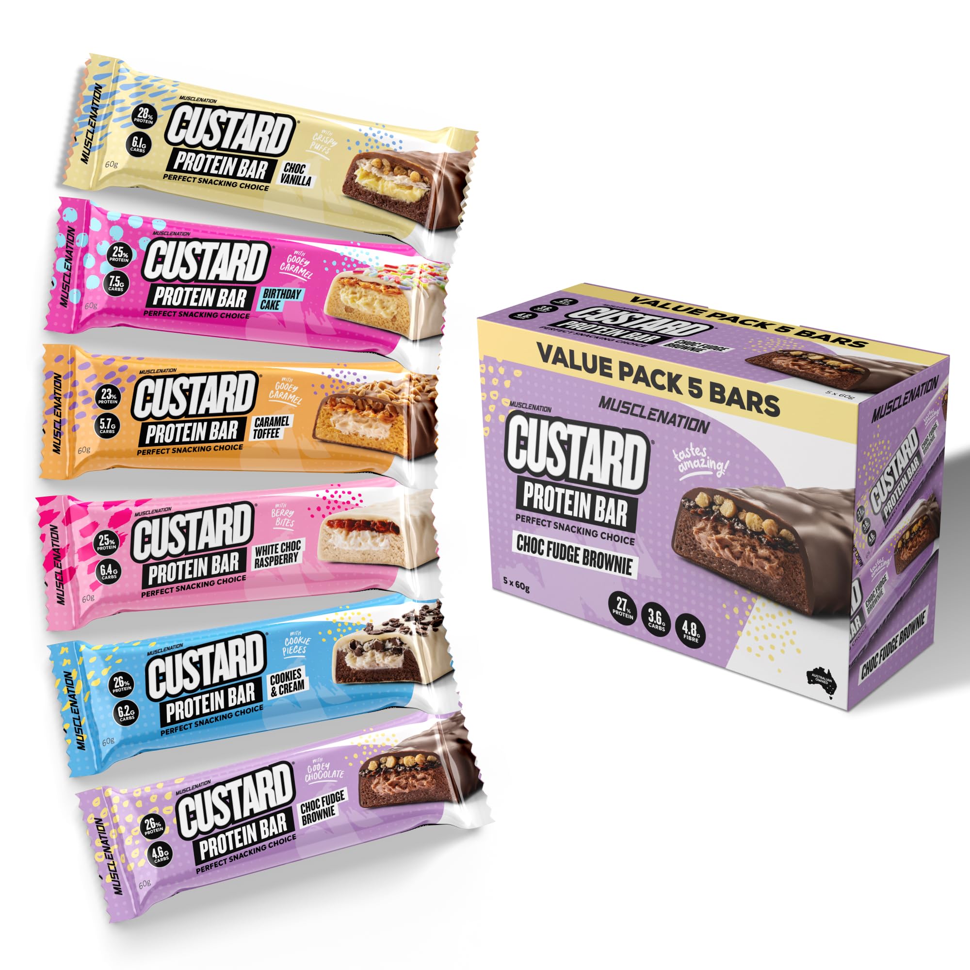 Muscle Nation Custard Protein Bar Favourites Variety Pack 6 x 60g (6 ...