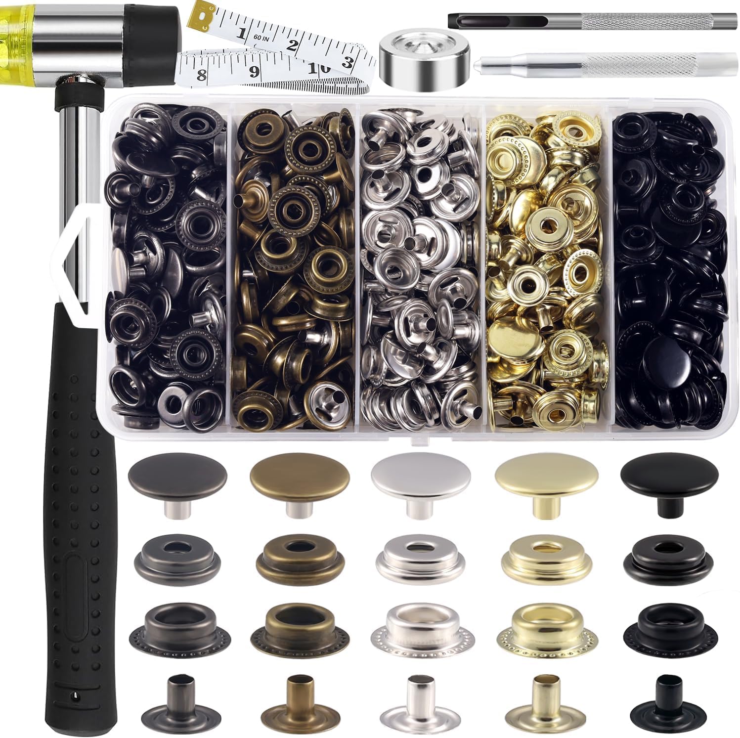 Amazon.com: 506PCS Snap Fasteners Kit, 15mm Leather Snap Fasteners Kit ...