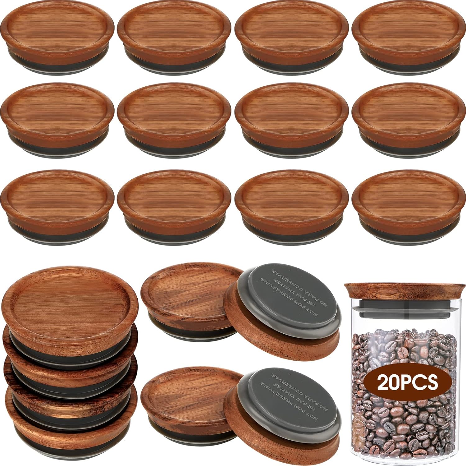 Amazon.com: 20 Pack Regular Mouth Mason Jar Wooden Storage Lids Acacia ...