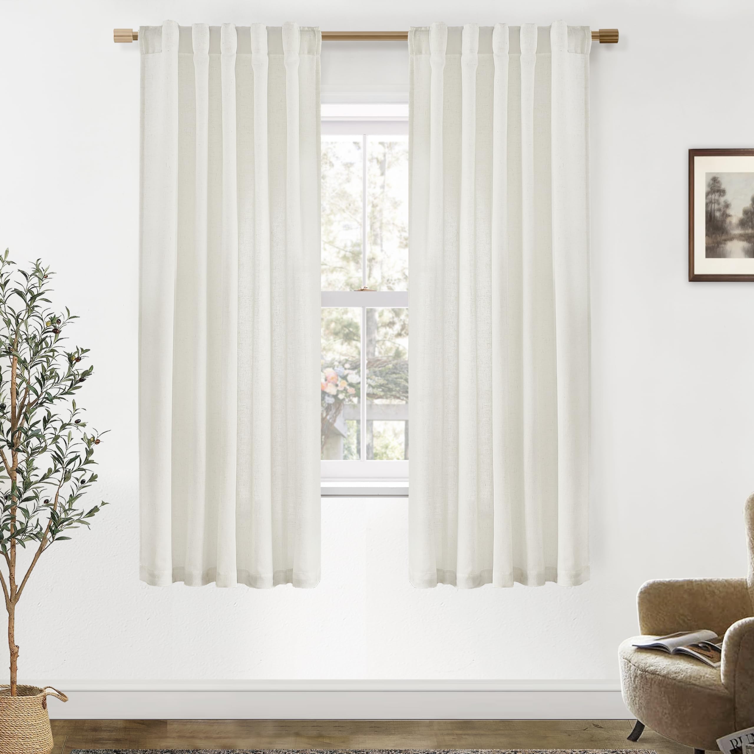 Amazon.com: PANELSBURG Cottage Core Off White Semi Sheer Linen Curtains ...