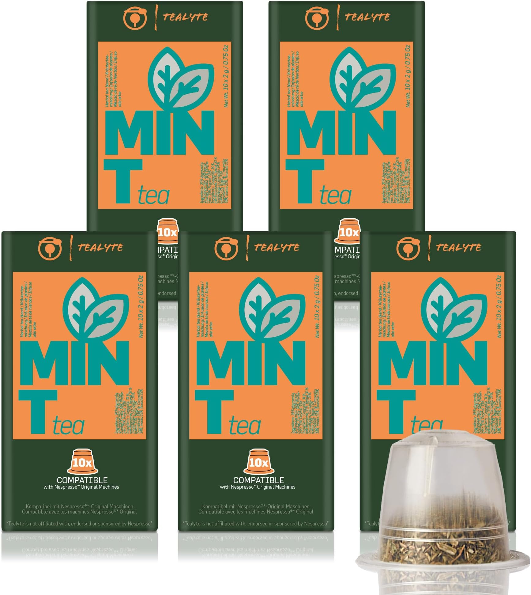 Amazon.com: TEALYTE 50 Compatible Nespresso Tea Pods - I Herbal Mint ...