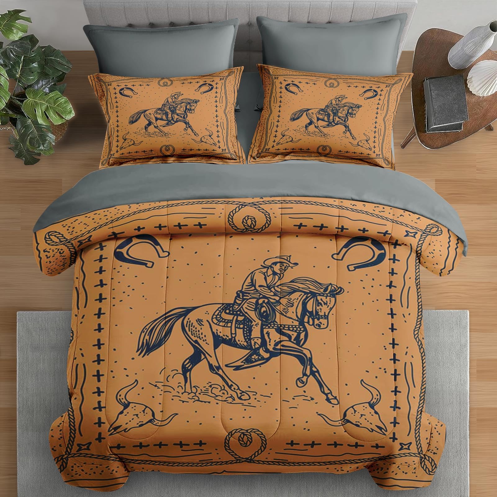 Amazon.com: Pamnest Comforter Set Queen Size, Western Cowboy Retro 7 ...