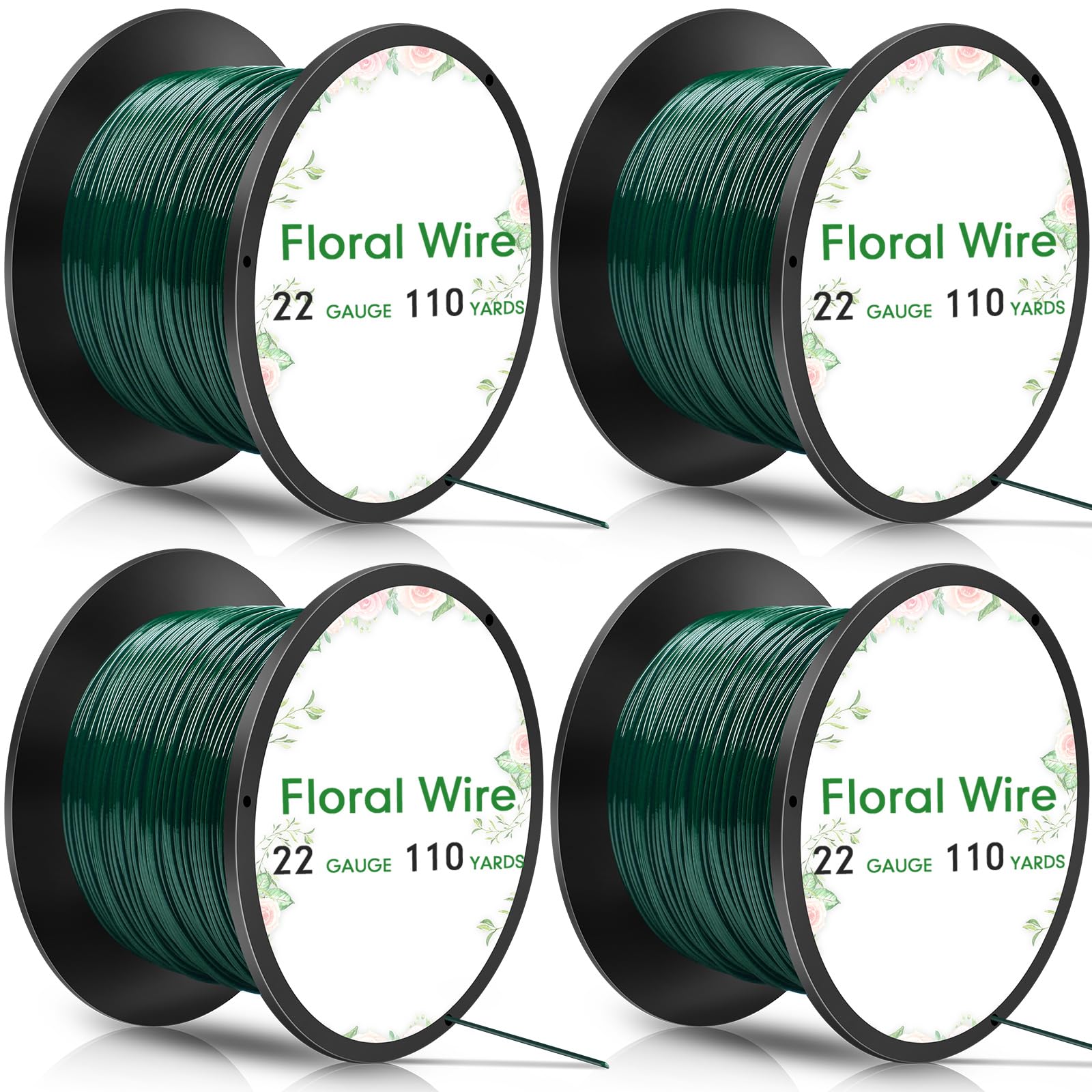 Amazon.com: Ferraycle 4 Rolls Floral Wire 110 Yards 22 Gauge Green ...