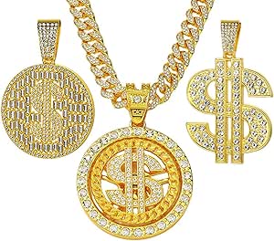 Xikui Money Chain Fake Gold Necklace, 20inch Cuban Chain with 3Pcs ...