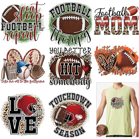 Amazon.com: GRIART 8 Sheets Iron on Transfers Football Iron on Decals ...