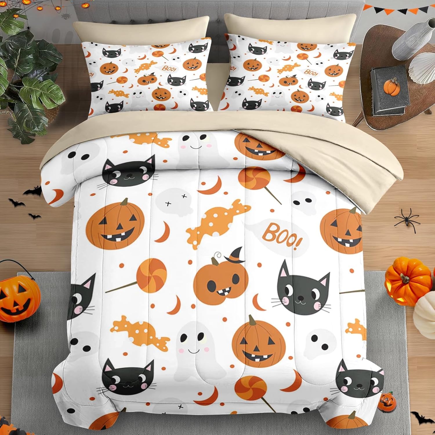 Amazon.com: Pamnest Halloween Comforter Set King Size, Cute Ghost ...