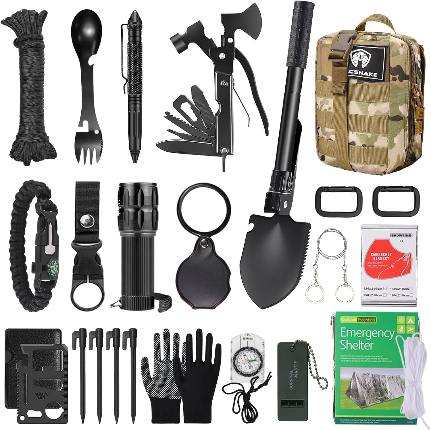 Tacsnake Multi-Purpose Emergency Survival Kit, Multi-Tools Survival ...