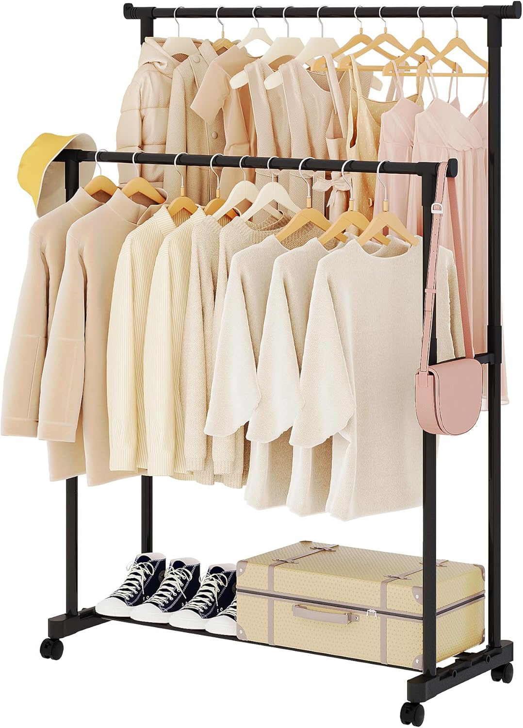 Amazon.com: Calmootey Double Rods Clothing Garment Rack, Rolling ...