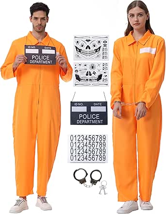 Amazon.com: Abawaka Orange Prison Jumpsuit Adult Prisoner Inmate Jail ...