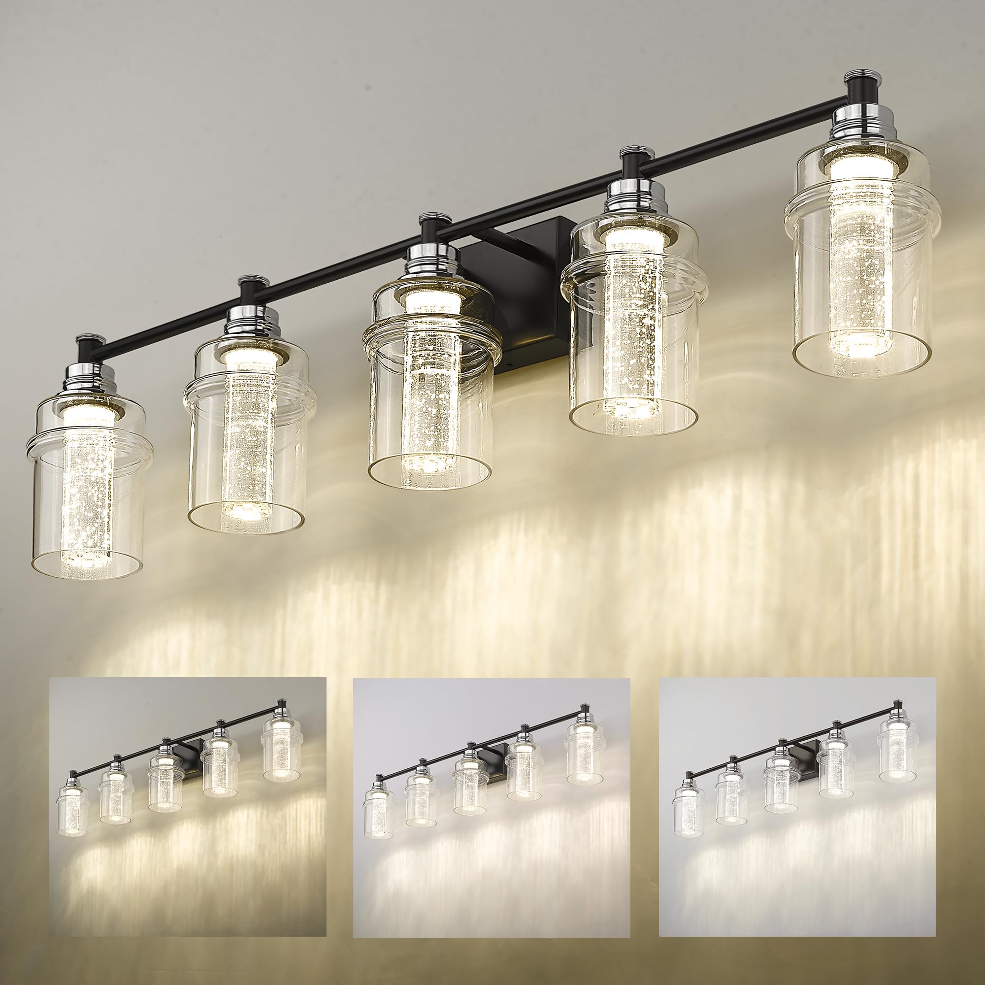 FEMILA LED 5 Light Bathroom Vanity Light, 39" Bathroom Lights Fixtures ...