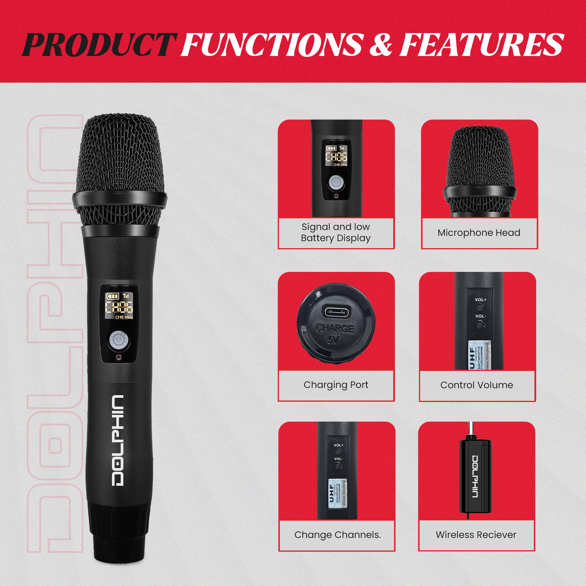 Snapklik.com : Dolphin 2023 New MCX11 UHF Wireless Microphone - USB-C Rechargeable, 50 Channels ...