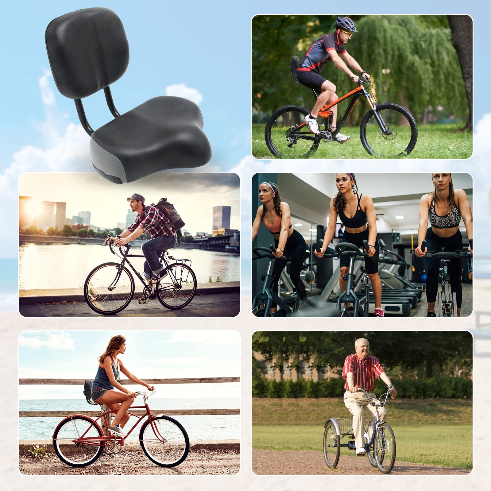 H&ZT Oversized Bike Saddle with Backrest, Universal Replacement Bicycle ...