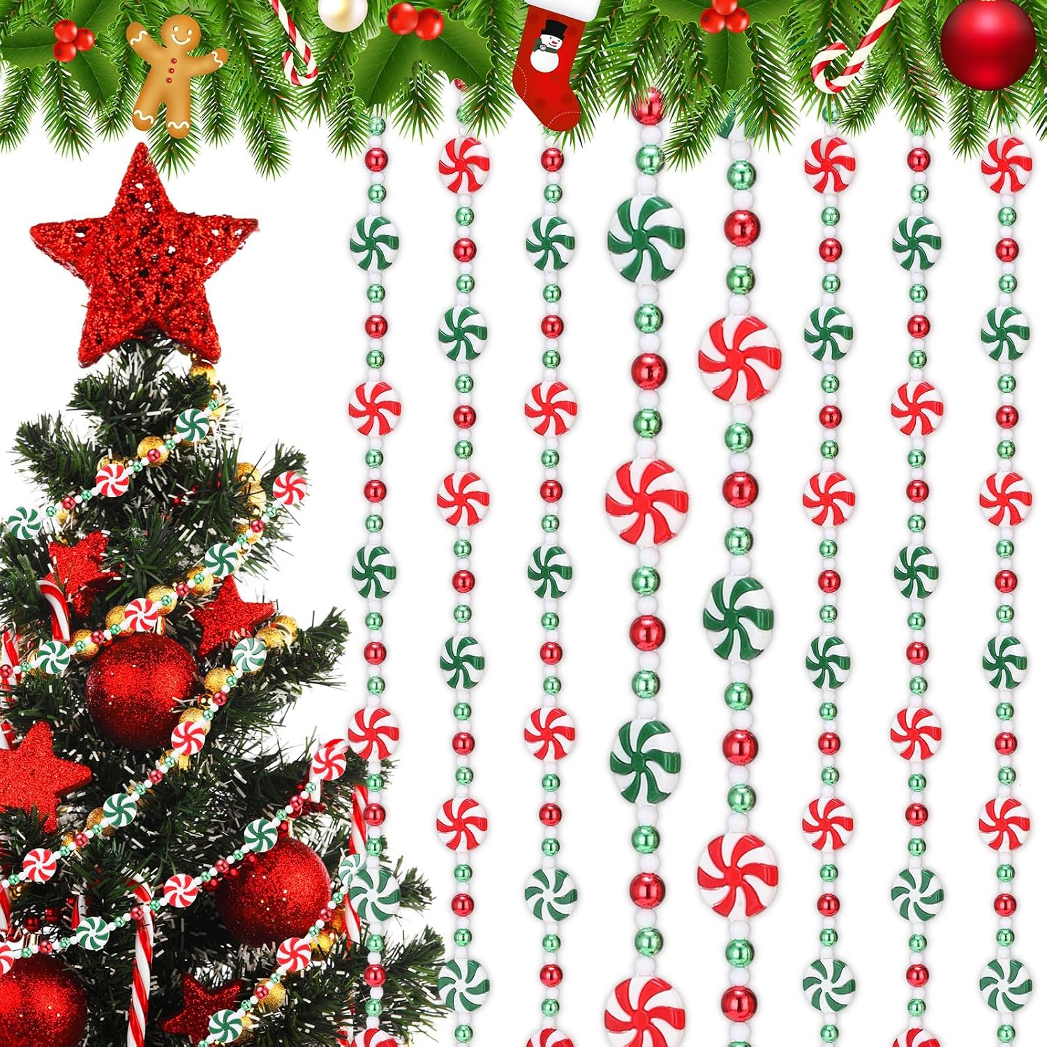 Amazon.com: Huwena 4 Pieces 10 Feet Christmas Candy Bead Garlands ...