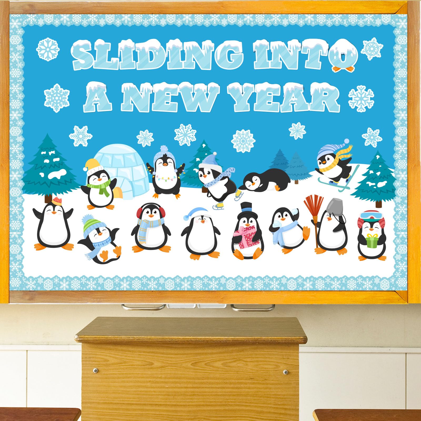 Penguins Sliding Into Winter Door Decoration Christmas Penguin Greeter