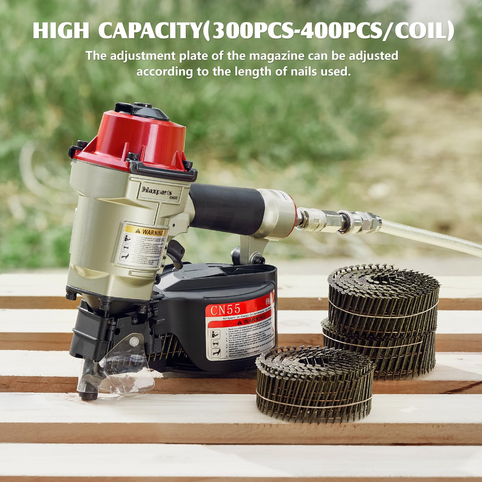 Maxparts Coil Nail Gun CN55, 1 Inch To 2-1/4-Inch Pneumatic Nail Gun ...