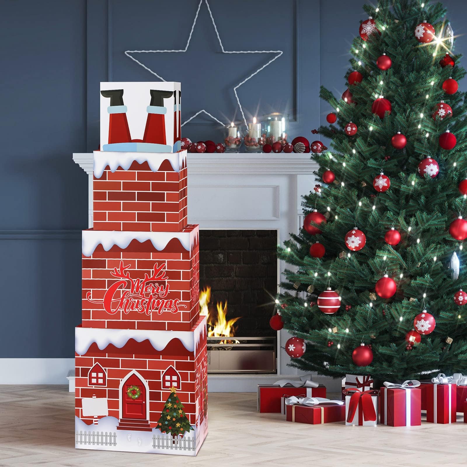 Amazon.com: Teling 4 Pieces Christmas Nesting Gift Box Christmas ...