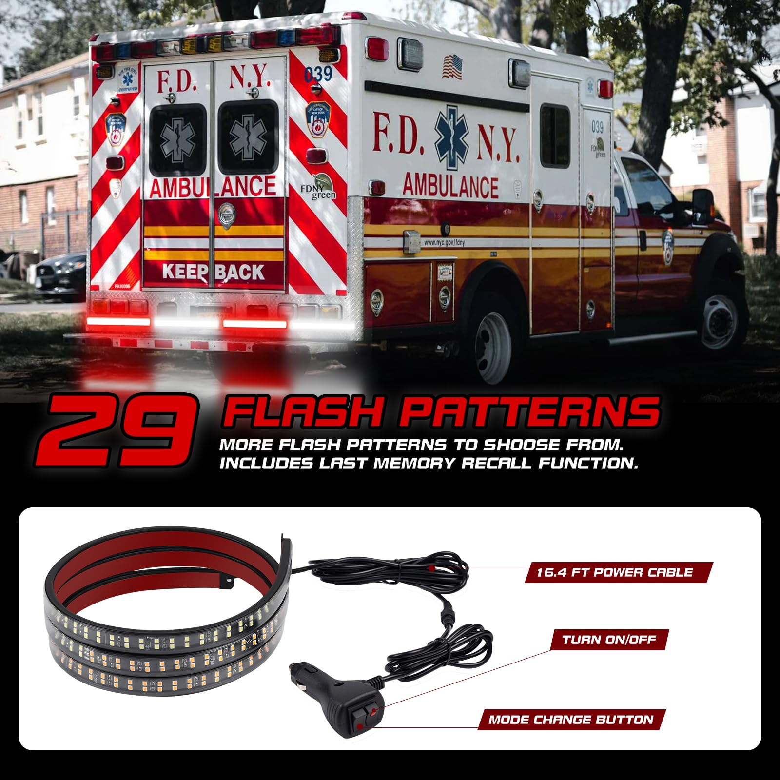 Snapklik.com : 60 Inch Tailgate Firefighter Light Strip 288 LED Red ...