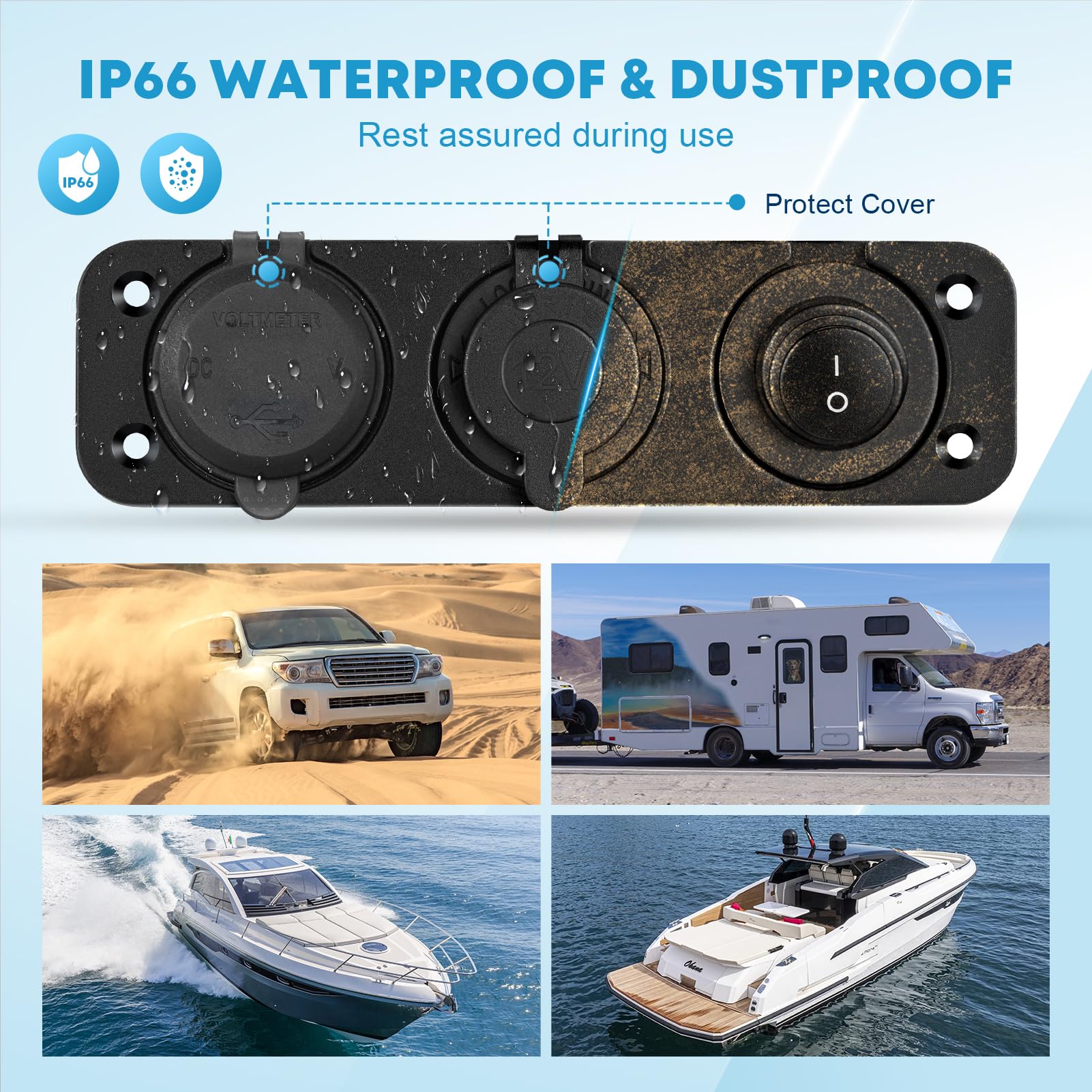 Snapklik.com : 12V Marine Boat Cigarette Lighter Socket, 3 In 1 ...