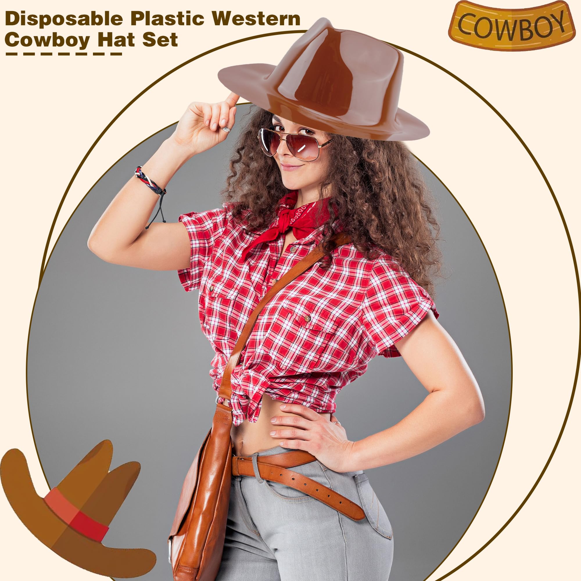 SGBETTER 15 Pcs Plastic Cowboy Hats Bulk Brown Wide Brim Cowboy Hat ...