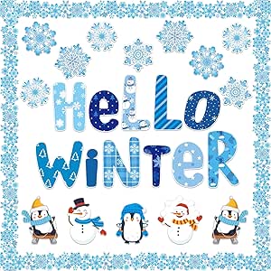Amazon.com: Kepeel Hello Winter Snowflake Cutouts Bulletin Board Set ...