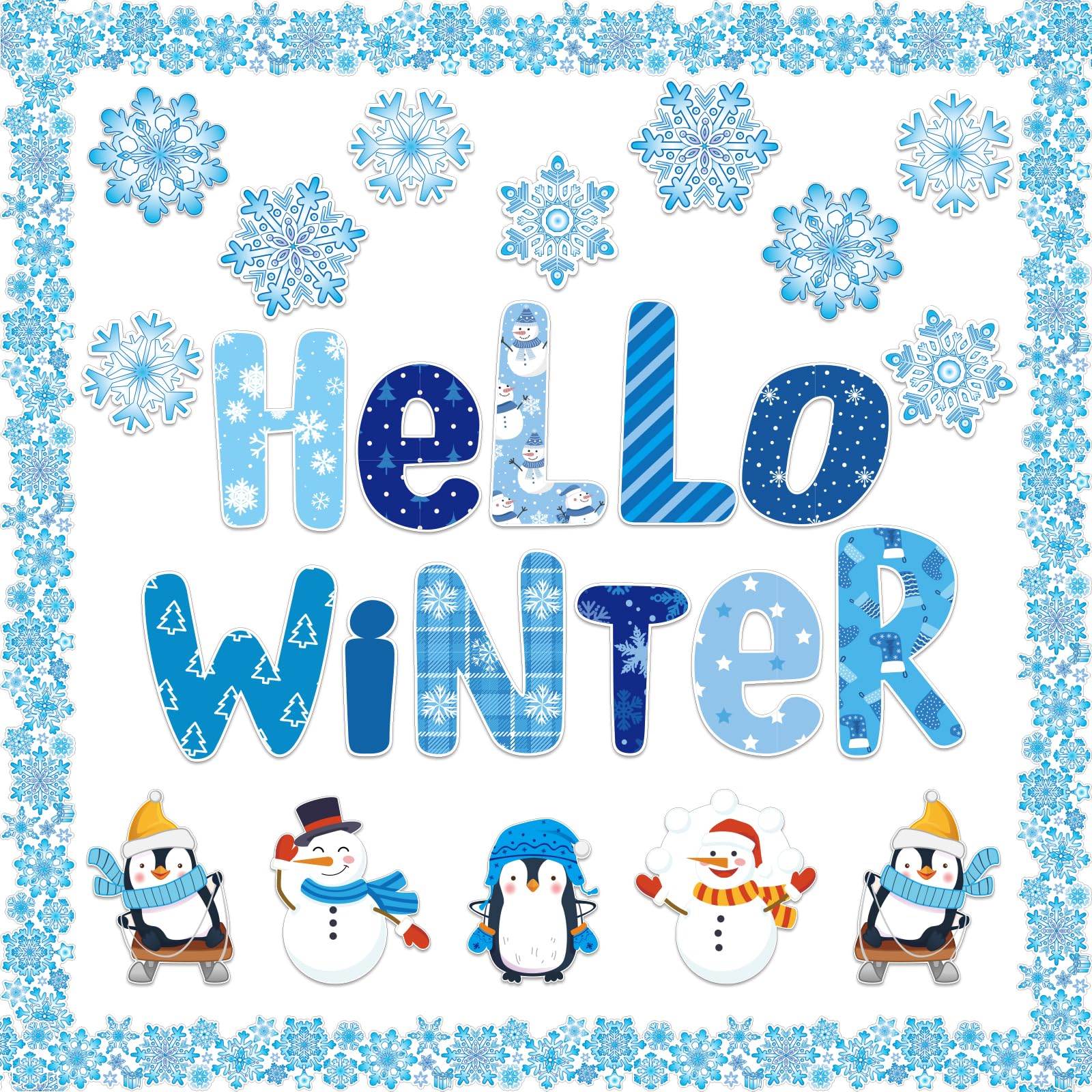 Snapklik.com : Hello Winter Snowflake Cutouts Bulletin Board Set ...