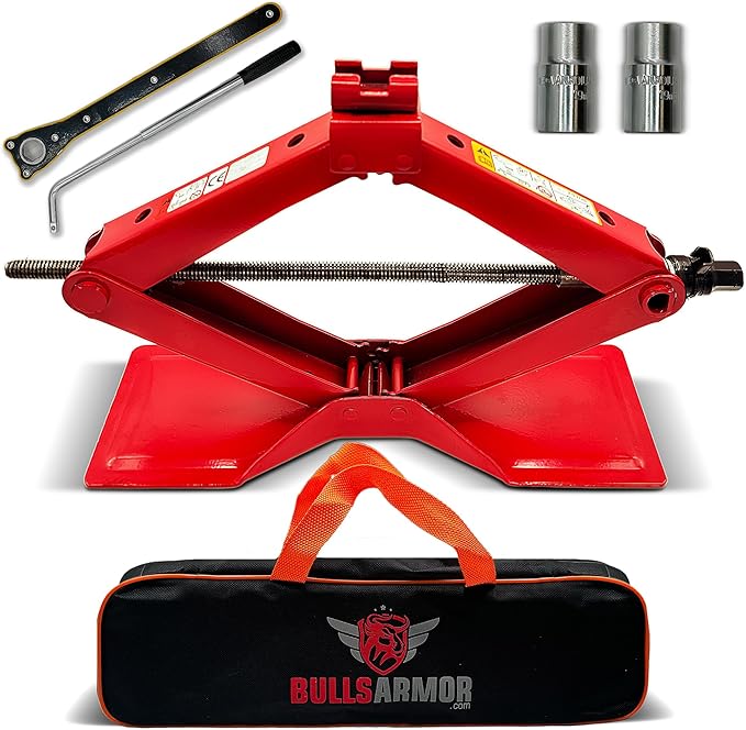 BullsArmor Scissor Jack Kit - 2 Ton (4,400 lbs) - Extra Wide Base ...