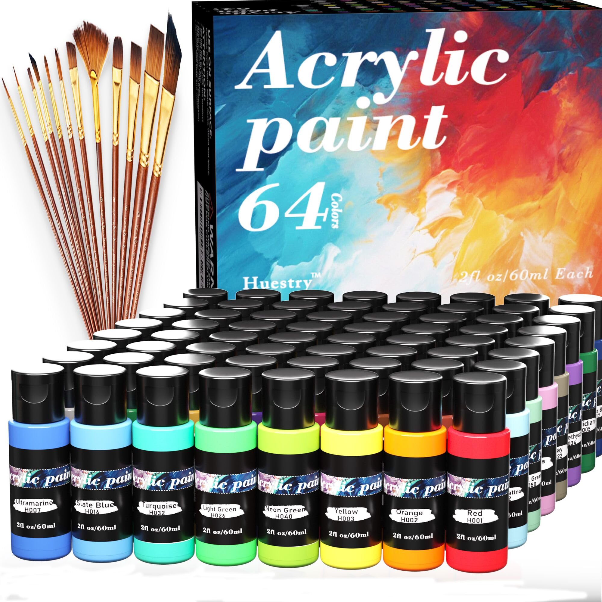 Amazon.com: Acrylic Paint Set 76 PCS of 64 Colors 2fl oz 60ml Bottles ...