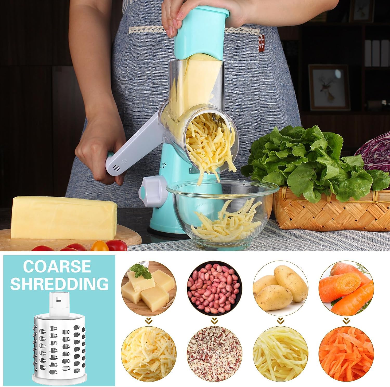 Snapklik.com : Cambom Rotary Cheese Grater Hand Crank Cheese Shredder ...