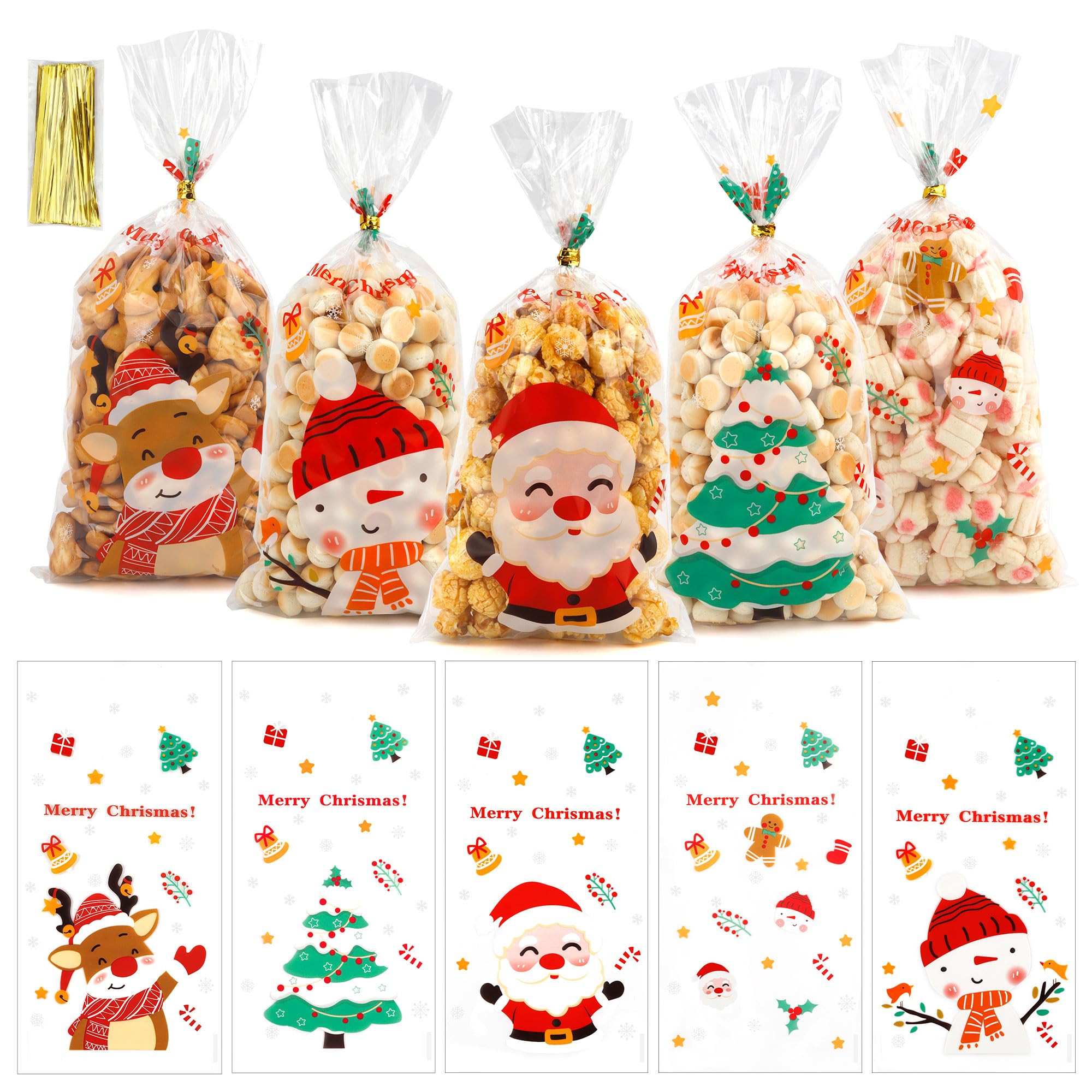 Amazon.com: 200PCS Christmas Treat Bags, Christmas Cellophane Candy ...