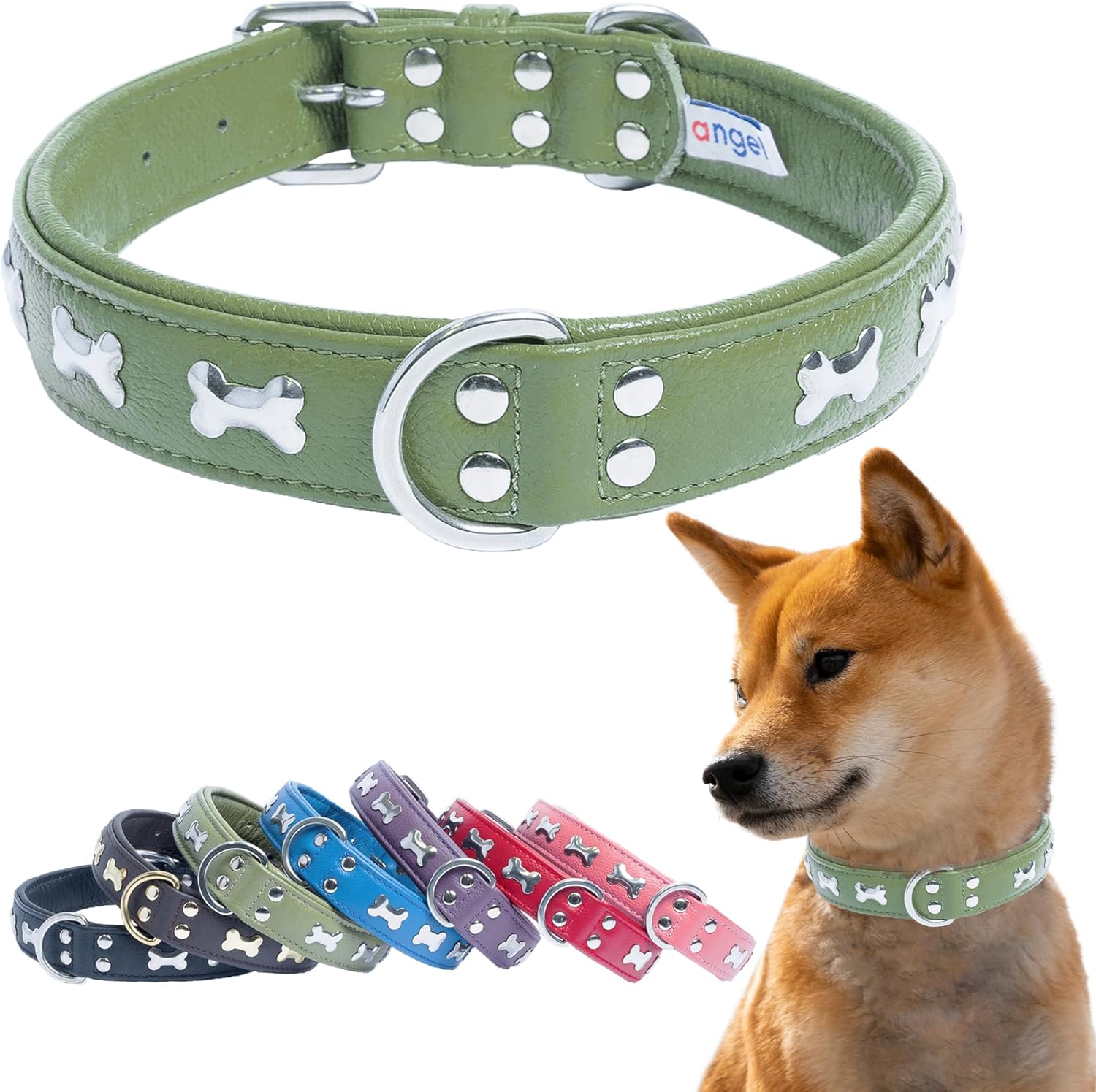 Amazon.com : Angel Pet Supplies Inc. Leather Bones Dog Collar, Padded ...