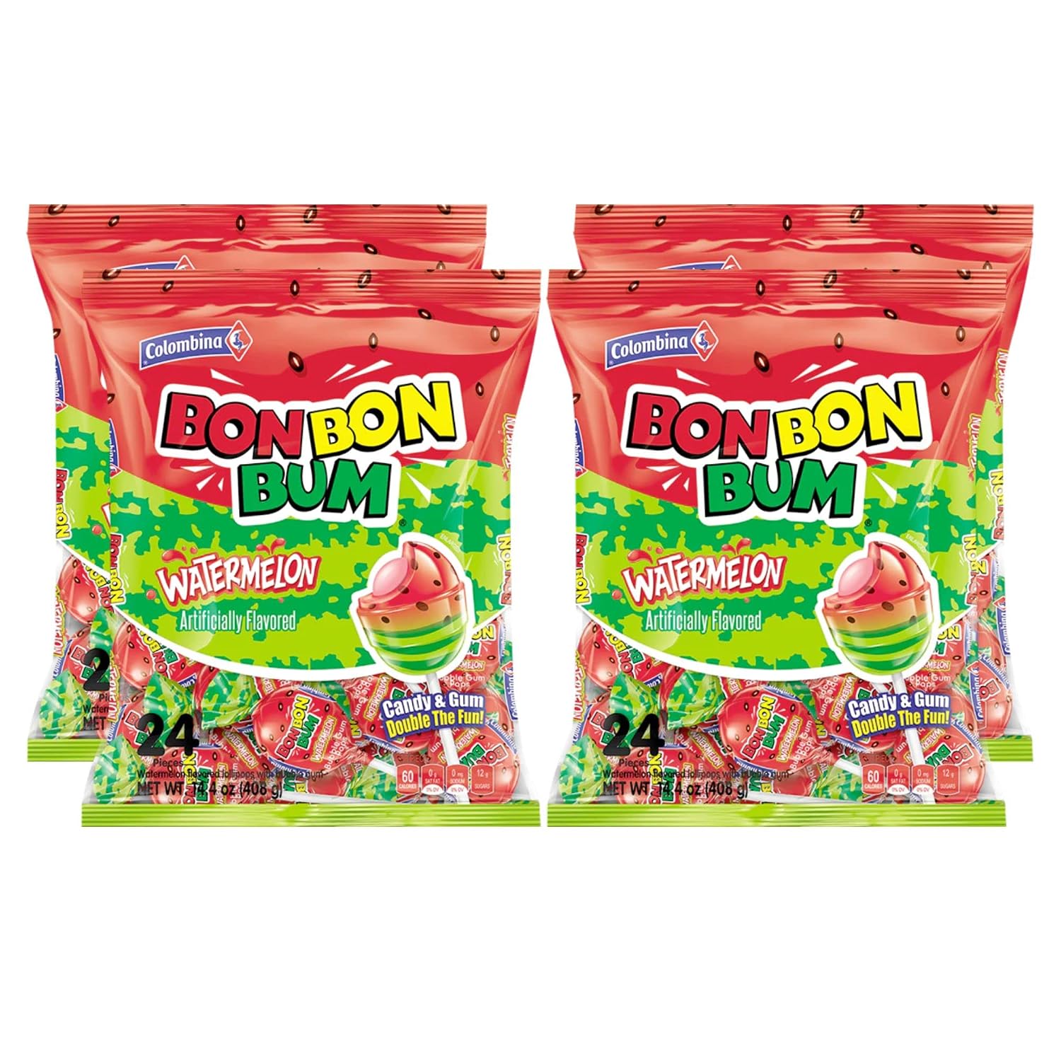 Amazon.com : Colombina Bon Bon Bum Bubble Gum Lollipops Watermelon ...