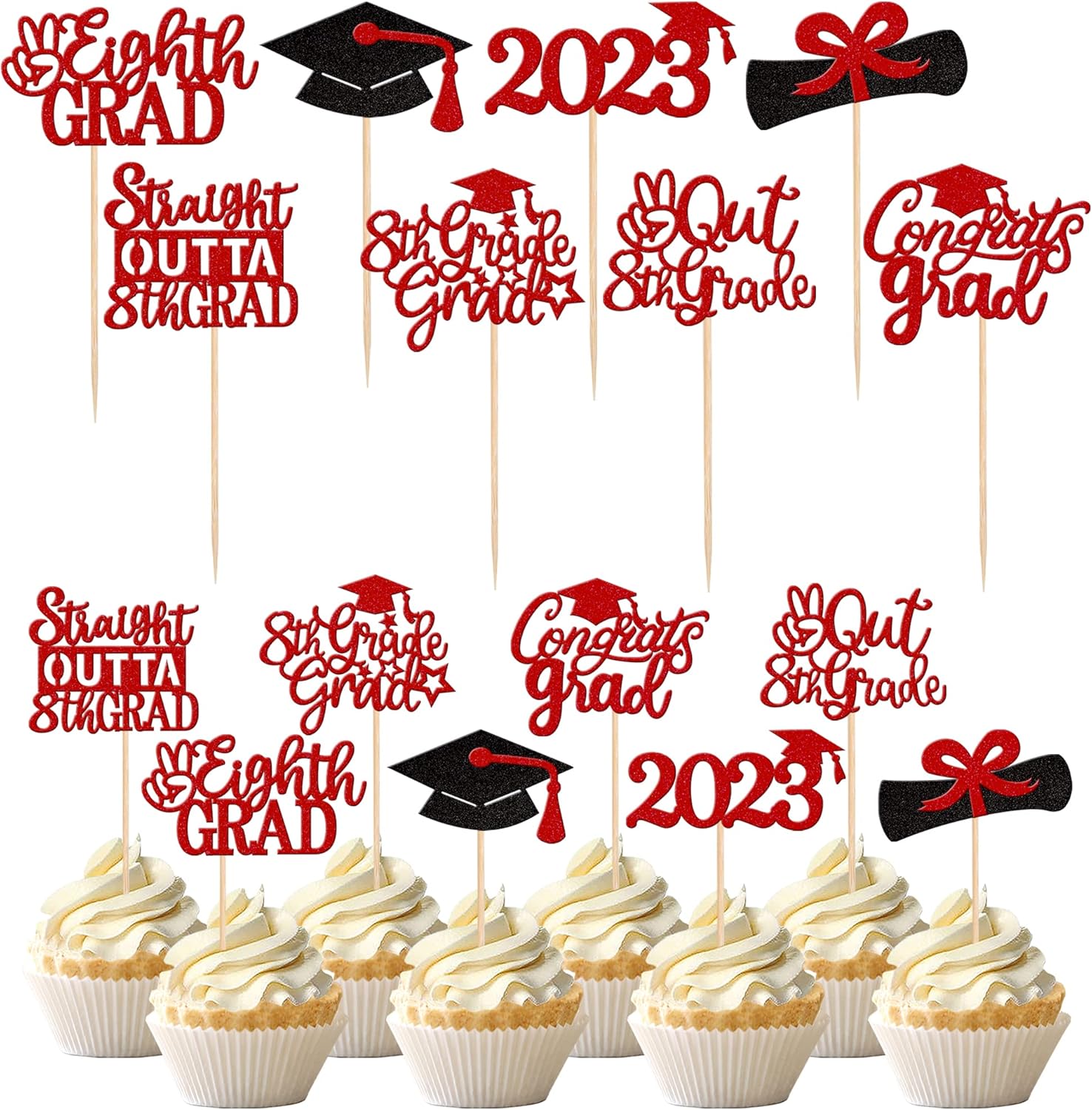 Amazon.com: 24 PCS 8th Grade Grad Cupcake Toppers Glitter Diploma ...