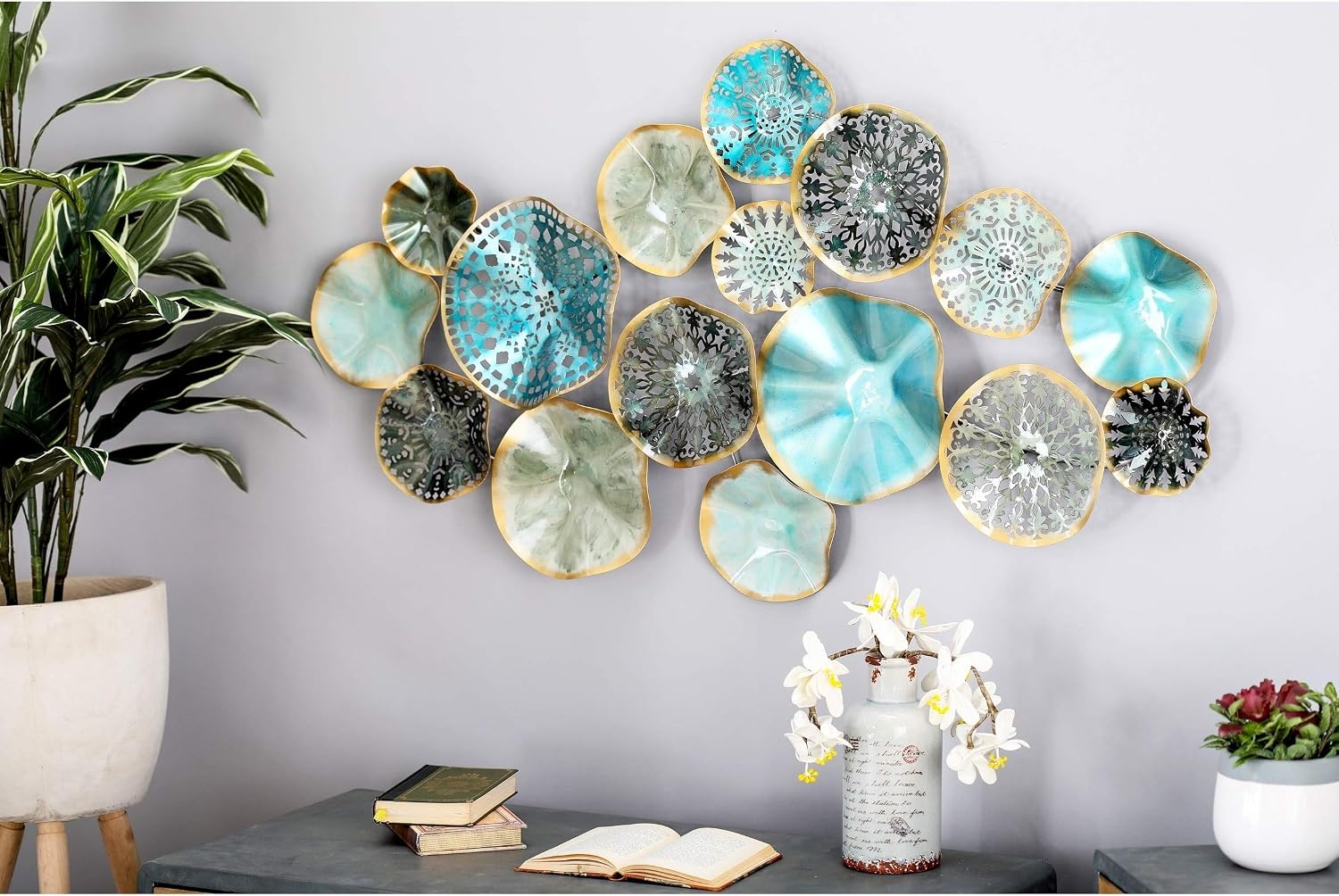 Amazon.com: Unknown1 Coastal 25 X 50 Inch Floral Disc Montage Wall ...