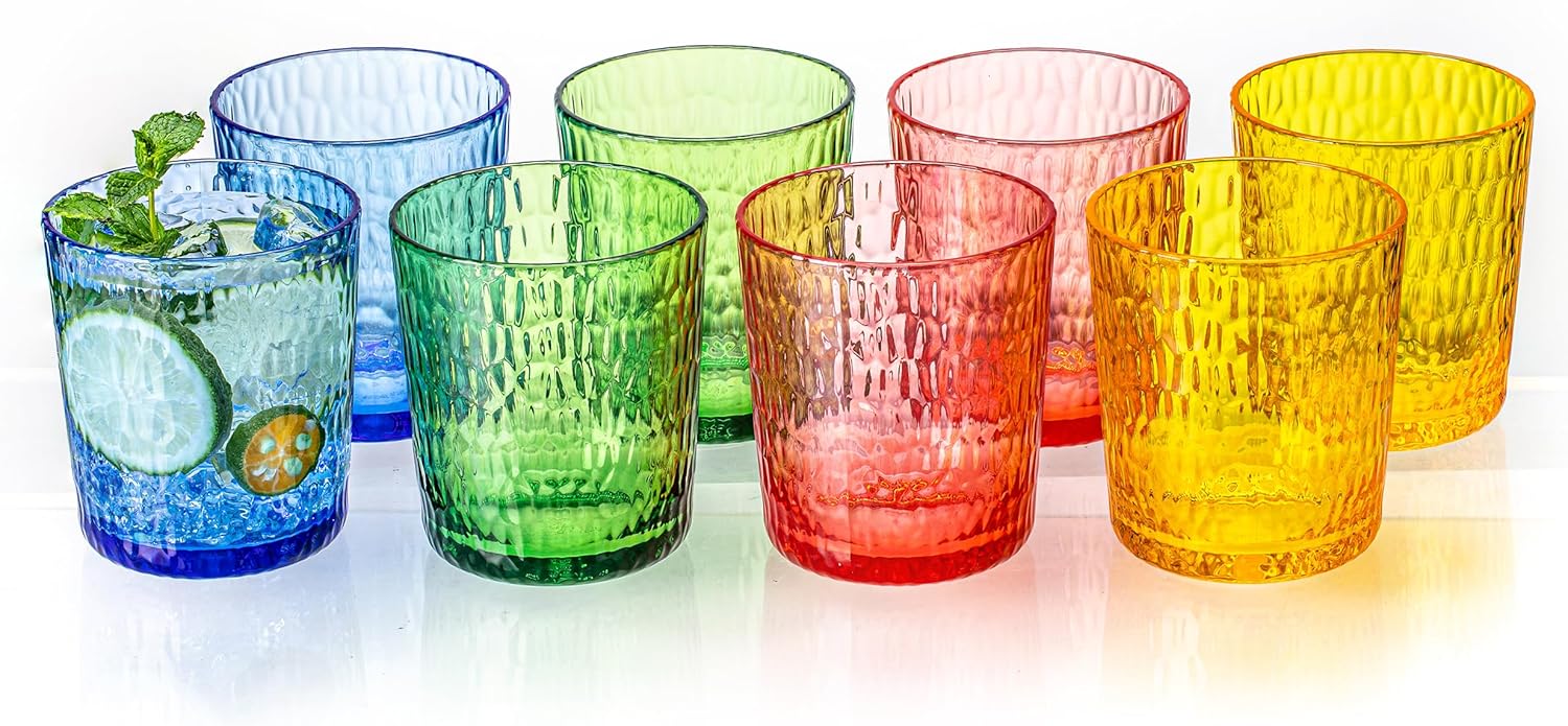 Amazon.com | MIYOPESI 15oz Colorful Acrylic Glasses Drinkware (Set of 8 ...