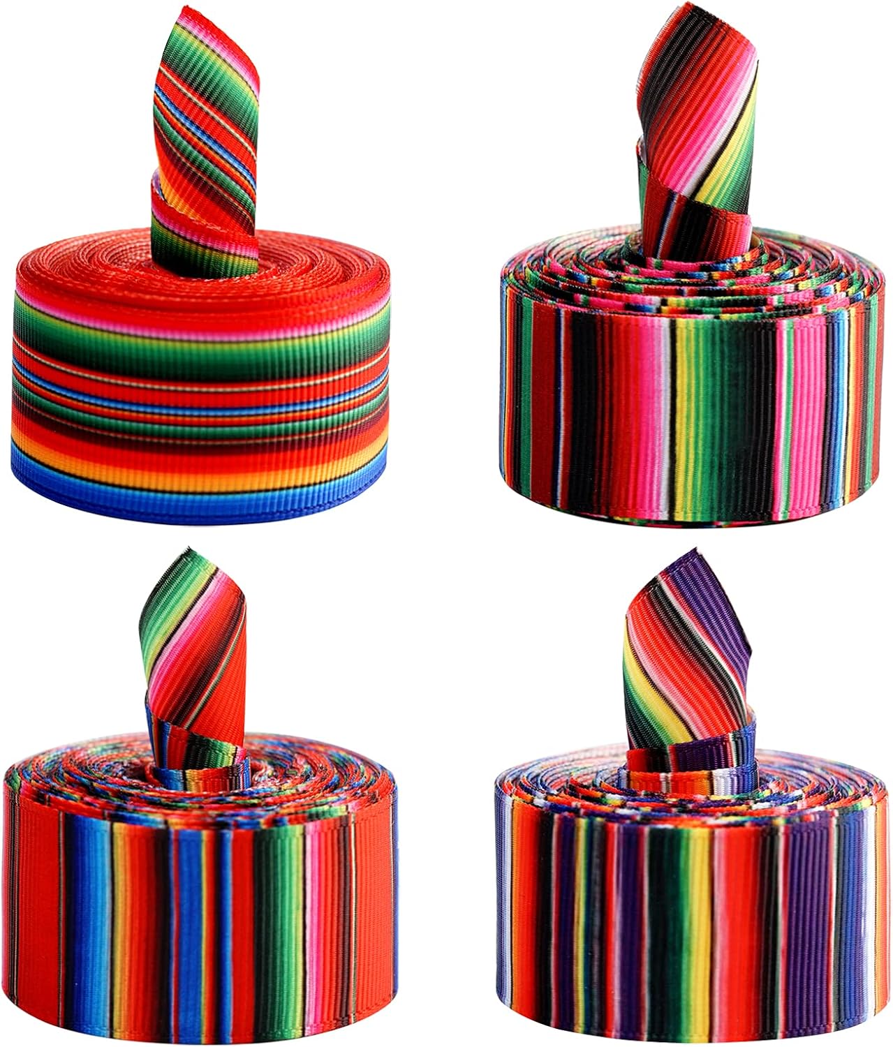 Dongzhur 4 Pieces Fiesta Ribbon Mexican Serape Ribbon Rainbow Stripes ...