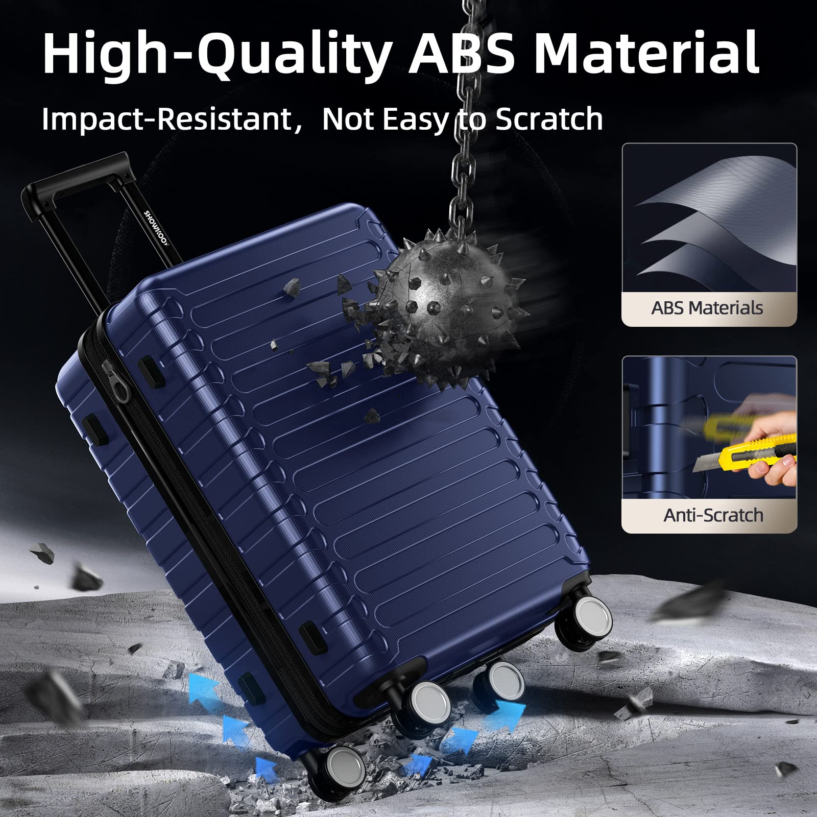 SHOWKOO Luggage Sets Expandable ABS Hardshell 3pcs Clearance Luggage ...