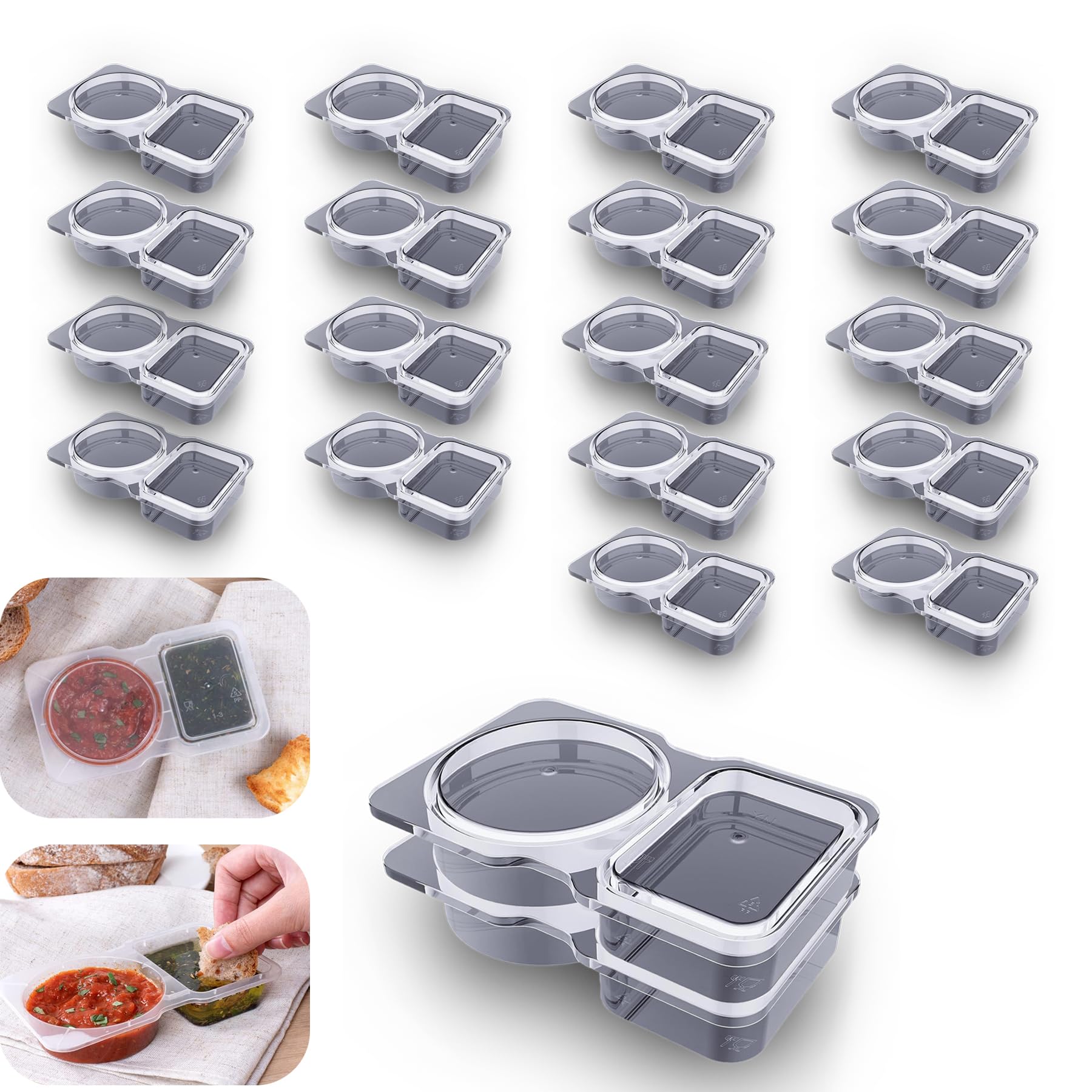 Amazon.com: VOUKEN Double Compartment Condiment Container with Lid ...