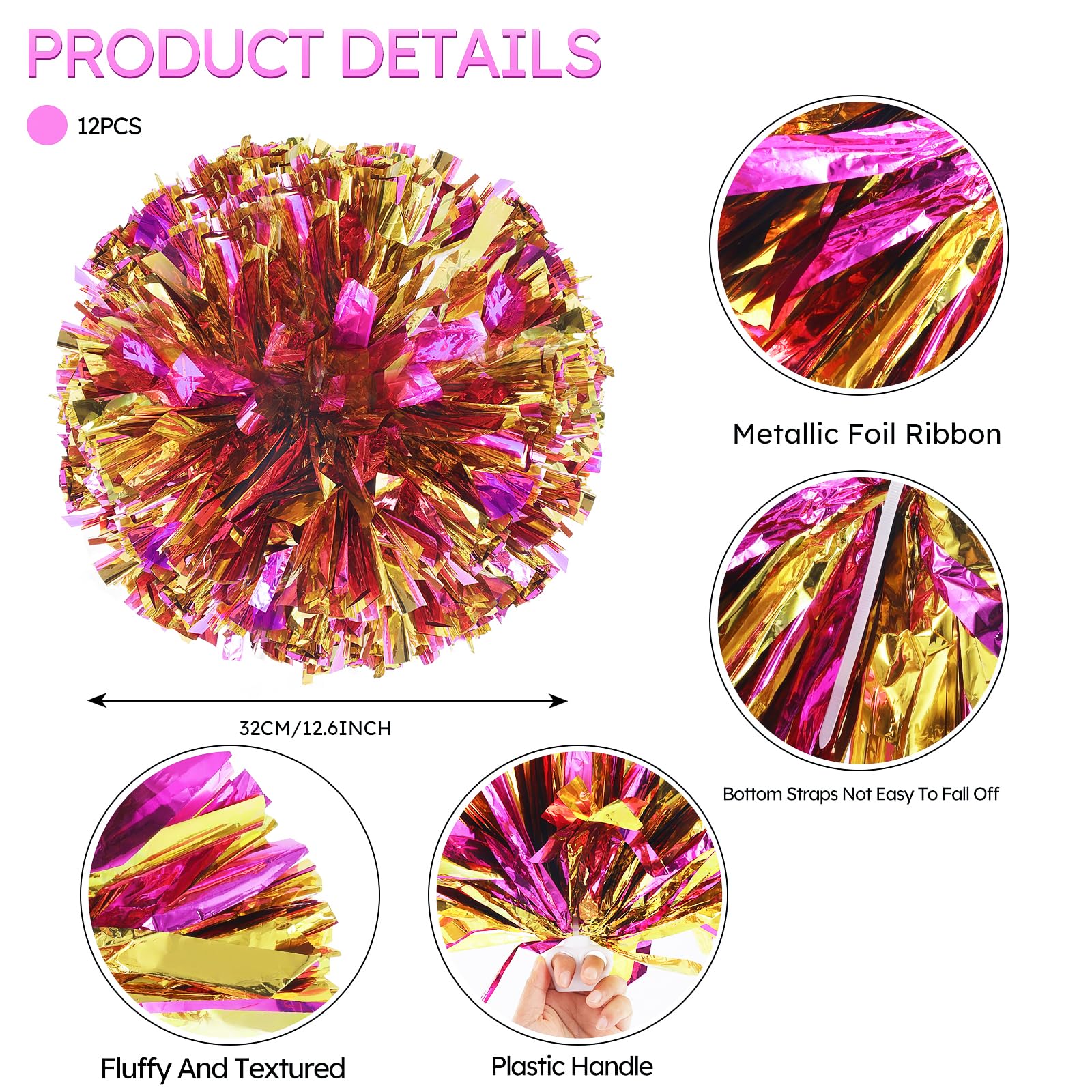 Snapklik.com : 12 Packs Metallic Cheerleading Cheer Pom Poms ...