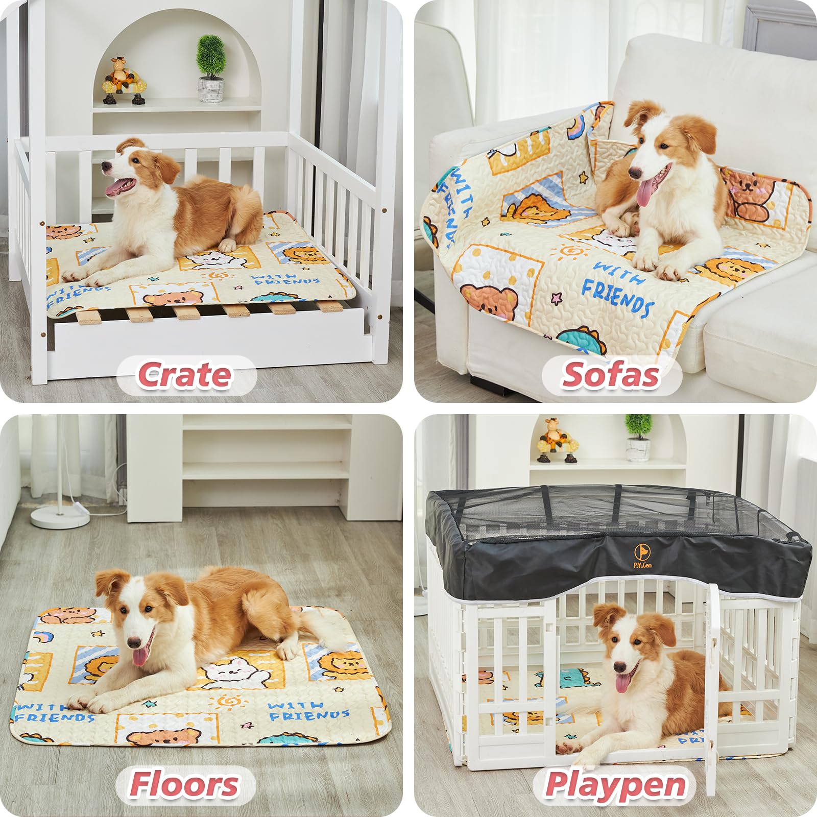 PJYuCien Machine Washable Square Dog Playpen Mat, 36 inches Wide, Non ...