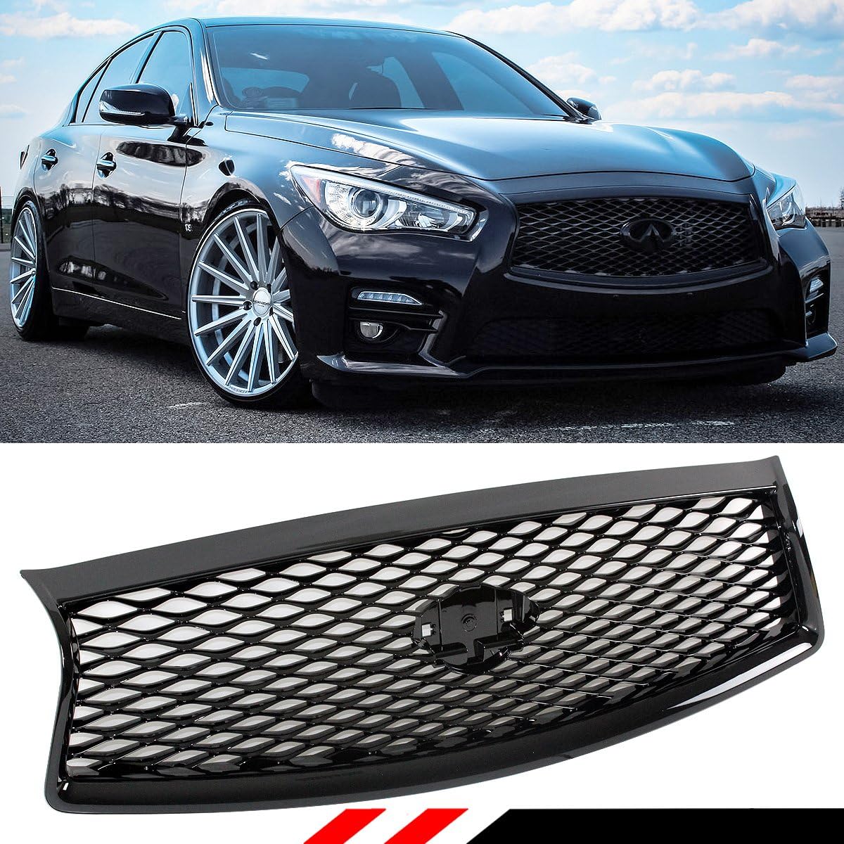 Amazon.com: JDM Glossy Black Out Front Bumper Upper Grille Replacement ...