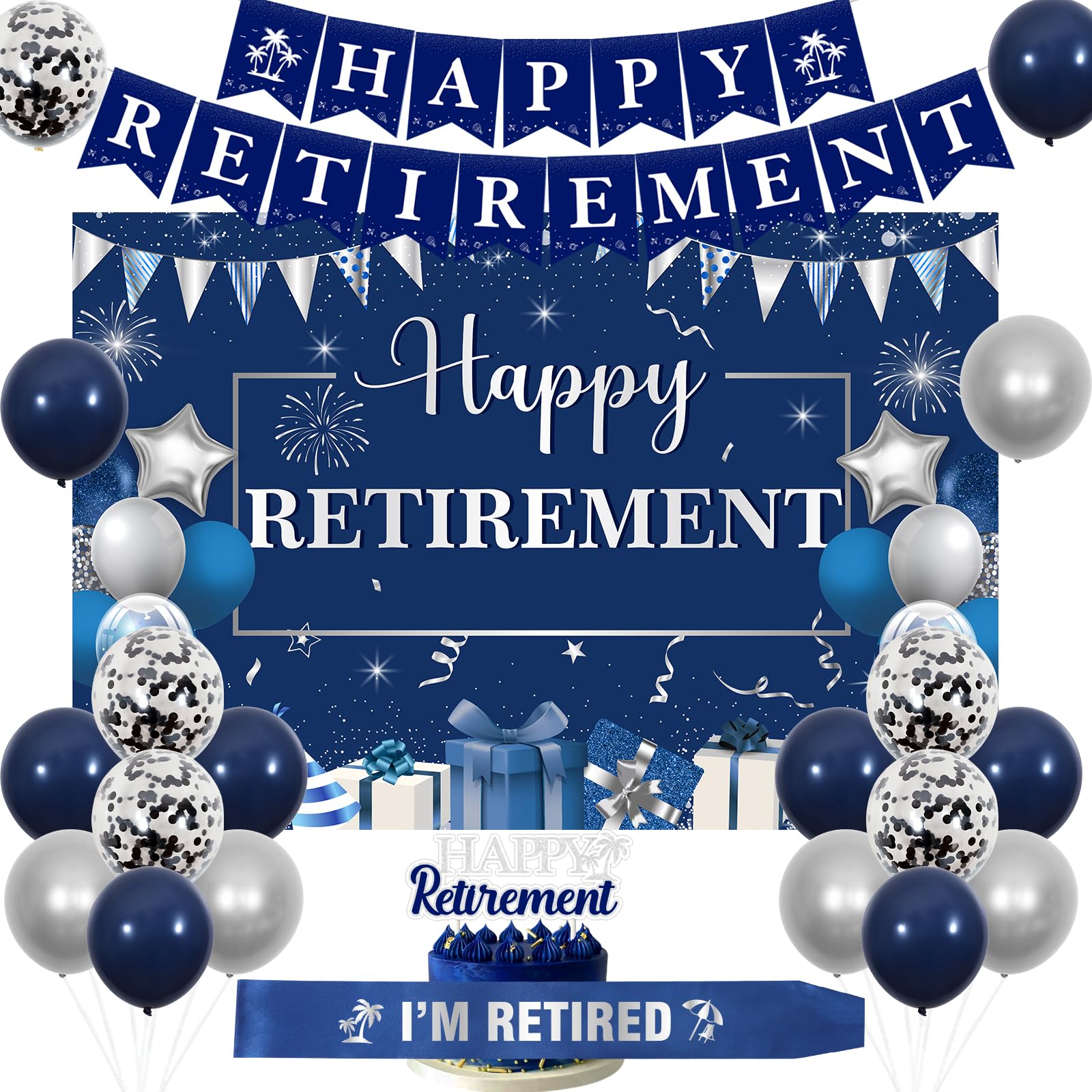 JOYMEMO Retirement Party Decorations, Happy Retirement Backdrop Banner ...
