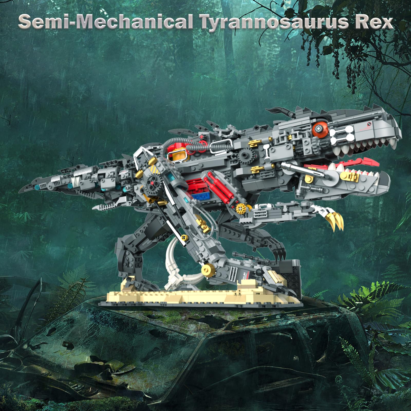 JMBricklayer Dinosaur T-rex Building Blocks Set, Semi-Mechanical Large ...