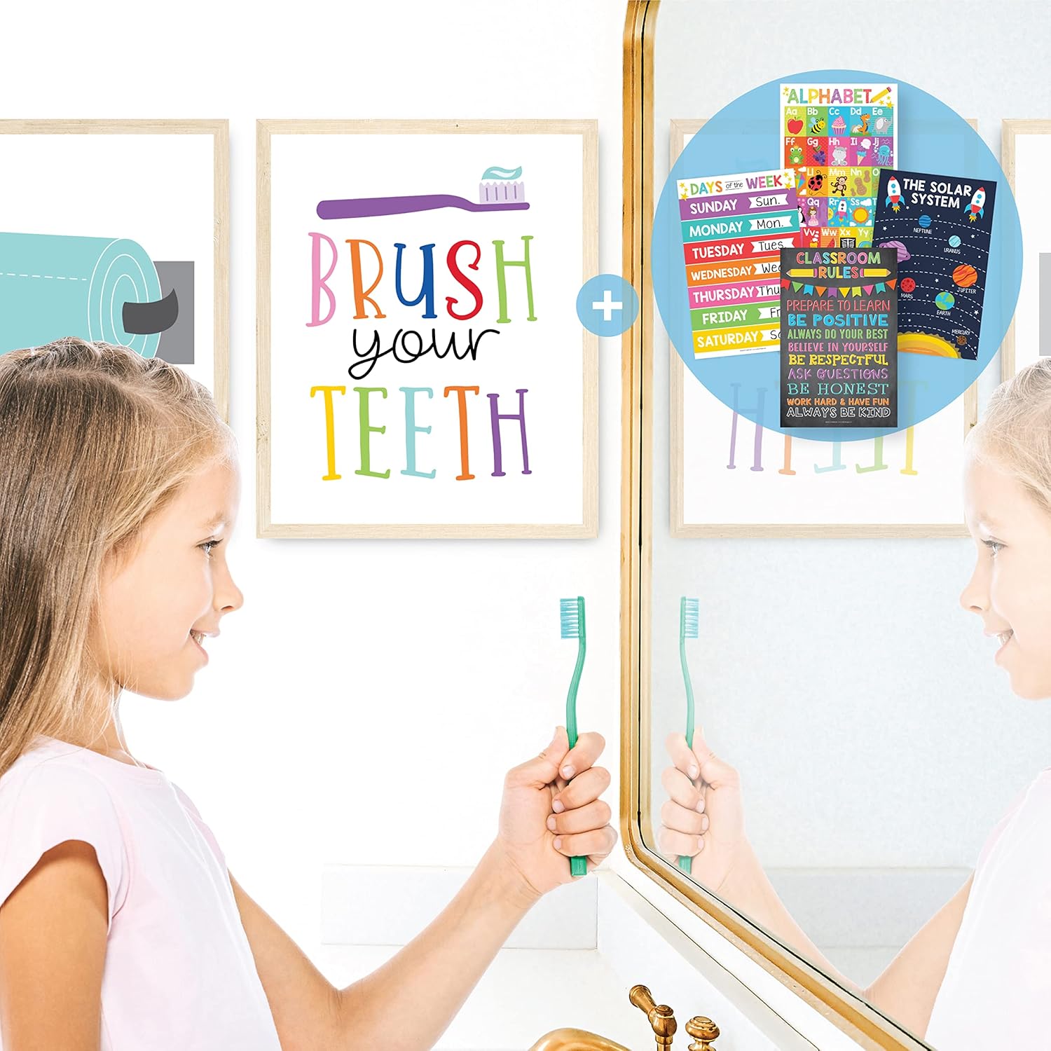 Amazon.com: 6 Colorful Reversible Bathroom Decor Wall Art, 16 ...