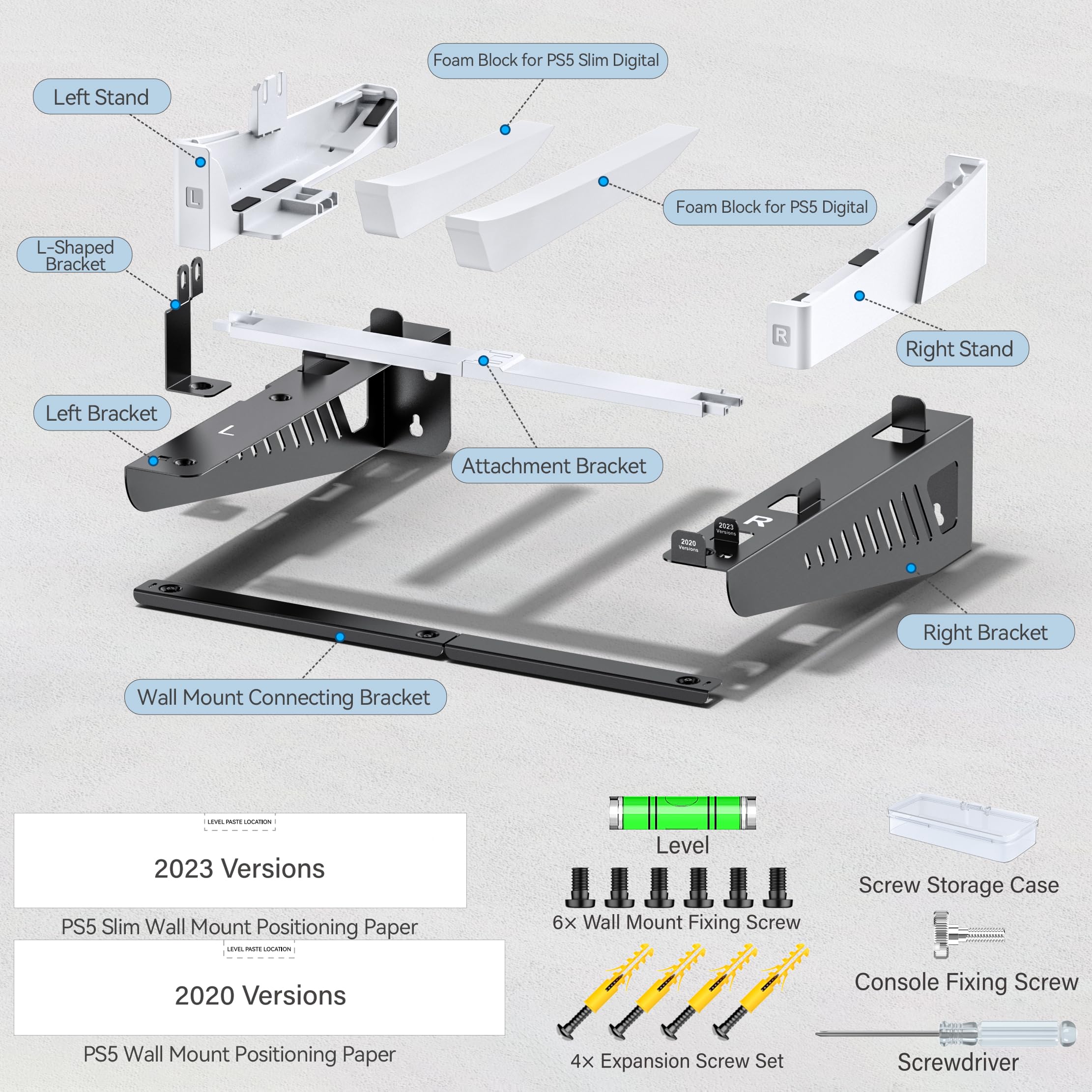 Snapklik.com : Kosker PS5/PS5 Slim Wall Mount Kit Horizontal, Shelf ...
