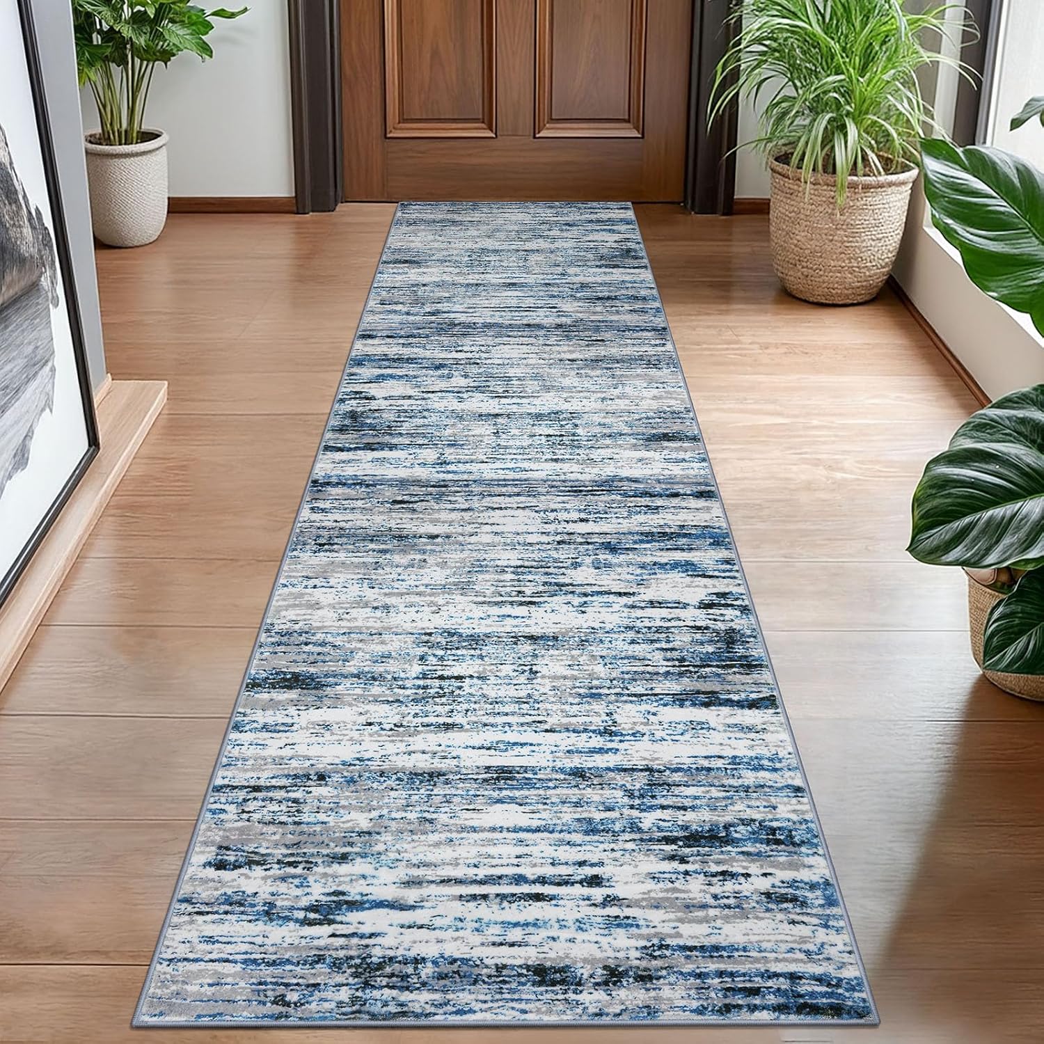 Amazon.com: Lansny Modern Abstract Hallway Runner Rug, Grey Blue White ...