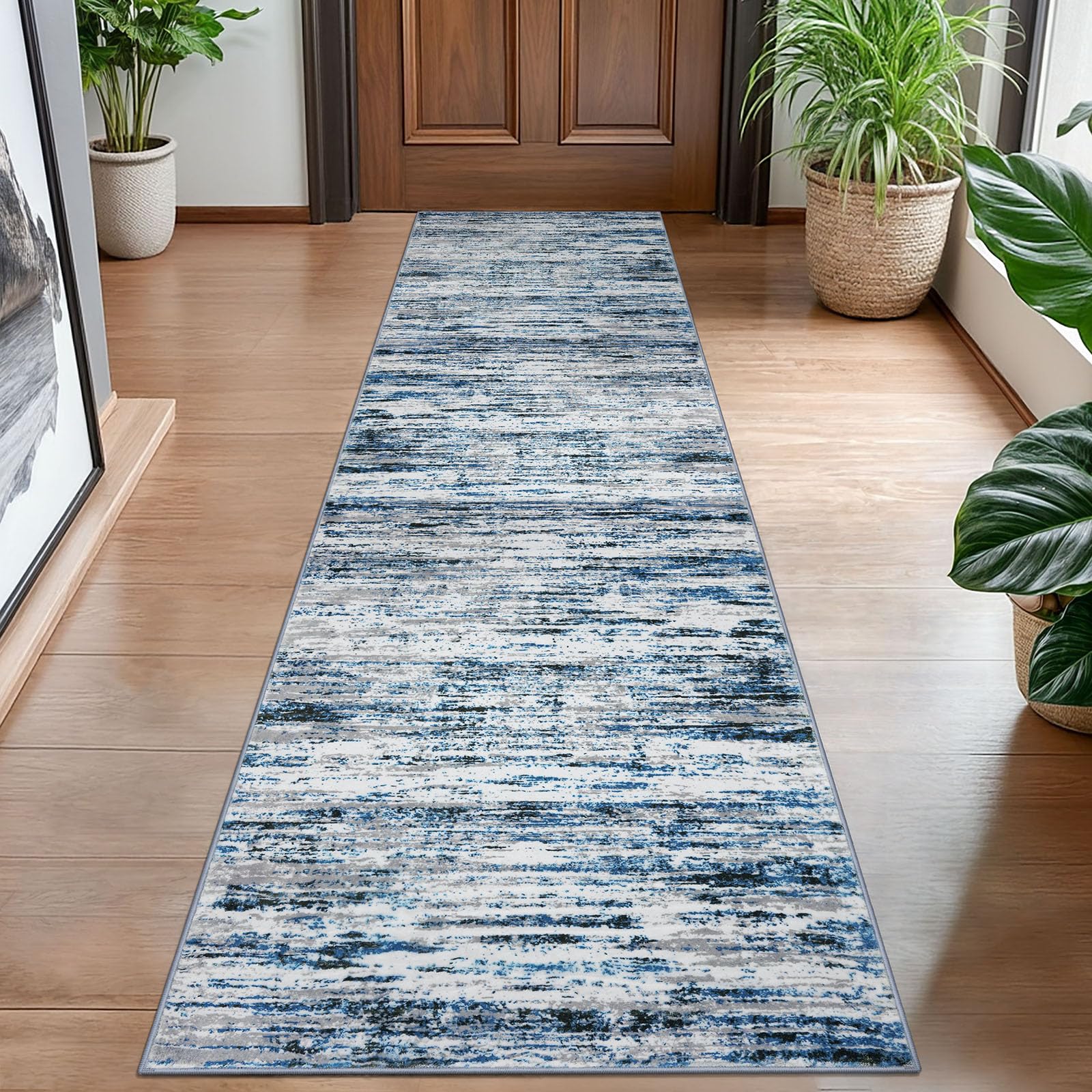 Amazon.com: Lansny Modern Abstract Hallway Runner Rug, Grey Blue White ...