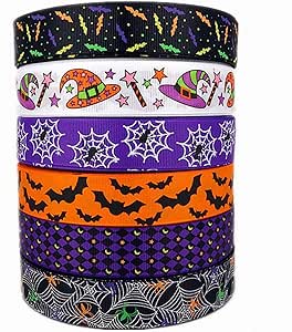 Amazon.com: Halloween Bats Spiders Web Multicolor Printed 1 Inch ...