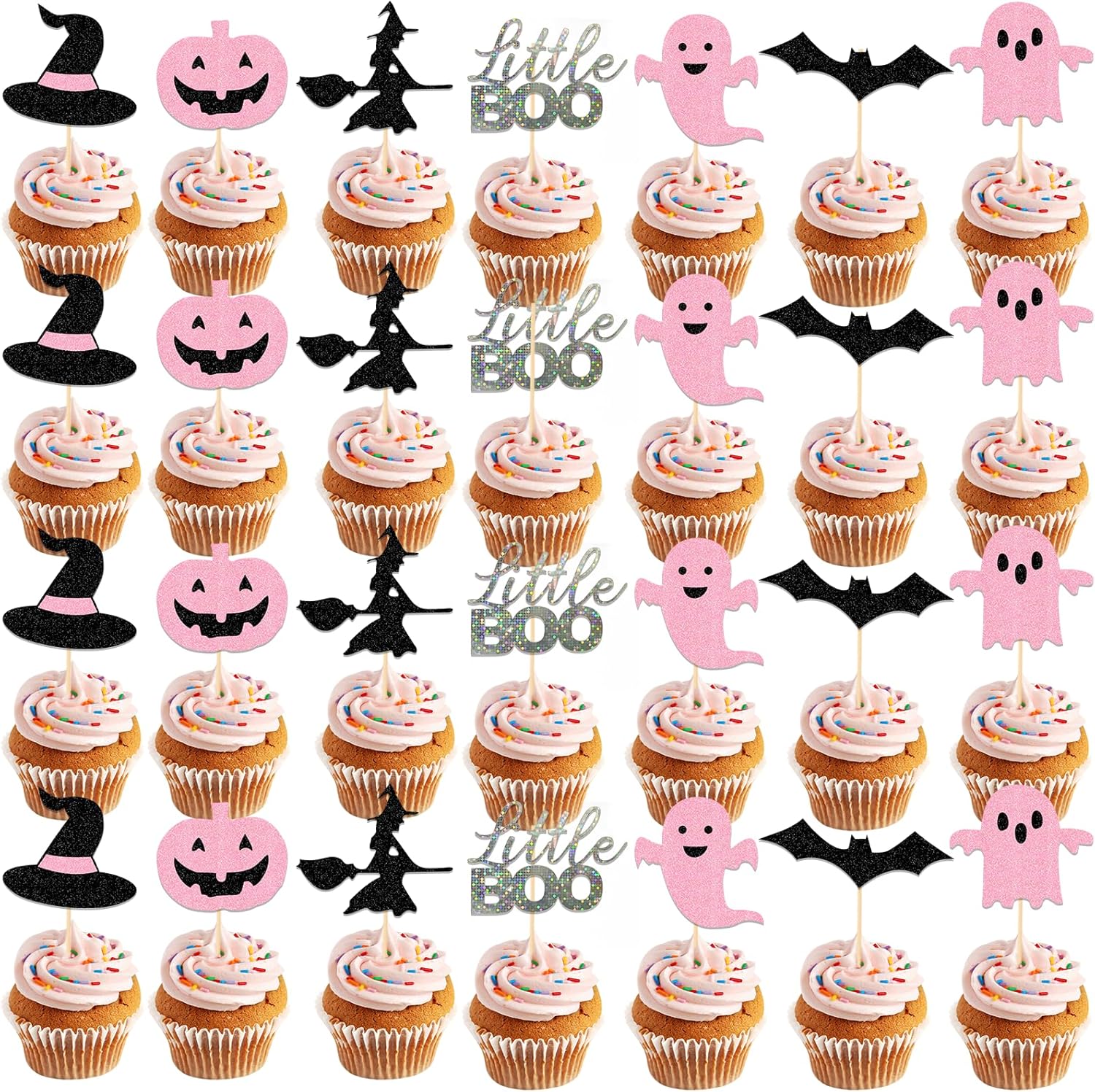 Amazon.com: 42Pcs Pink Halloween Cupcake Toppers Halloween Baby Shower ...