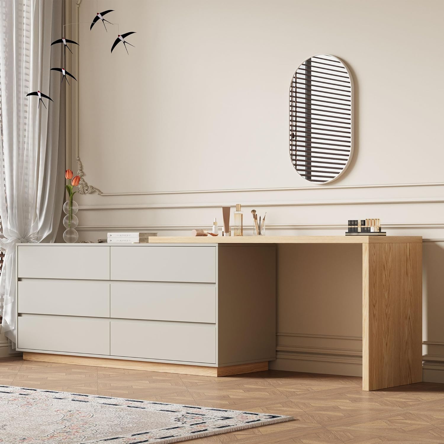 Nesscarsti Modern Expandable L-Shaped Vanity Desk with 6 Drawers ...