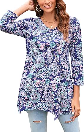 Amazon.com: ENMAIN Tunic Tops for Women 3/4 Sleeve Plus Size Ladies ...